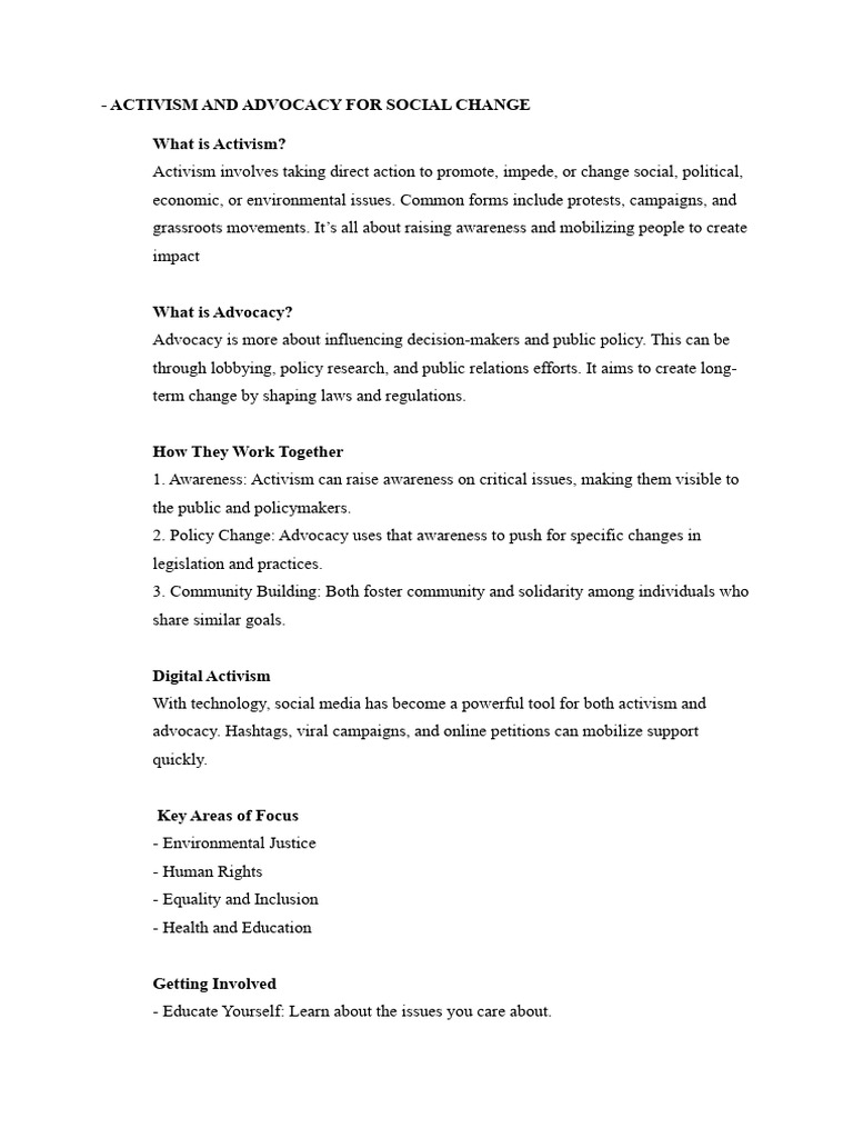 Activism and Advocacy For Social Change | PDF | Non Governmental ...