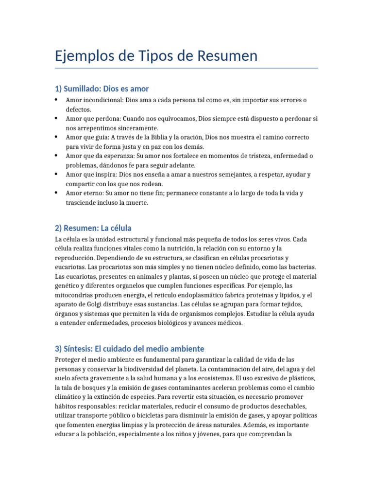 Ejemplos Tipos de Resumen | PDF | Biología Celular) | Amor