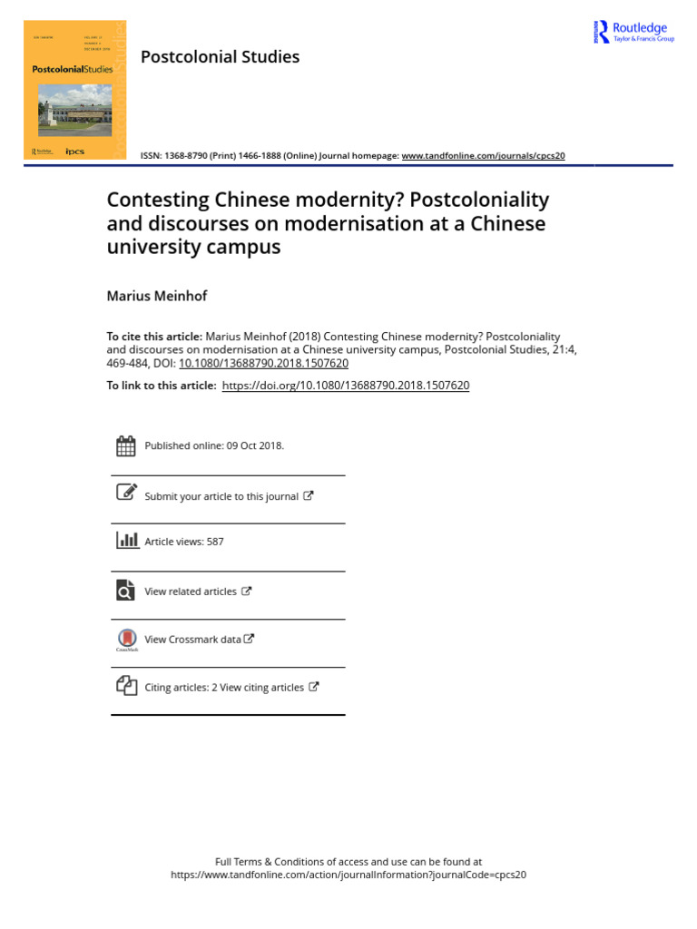 Contesting Chinese Modernity Postcoloniality and Discourses on ...