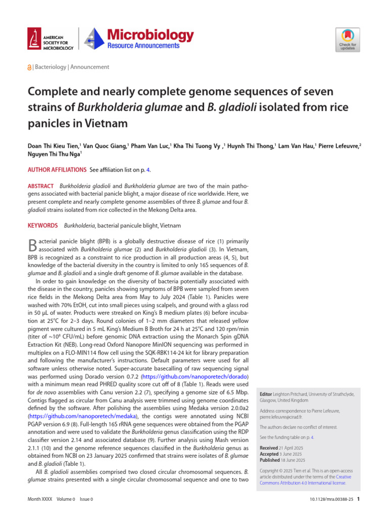Tien Et Al Complete and Nearly Complete Genome Sequences of Seven ...