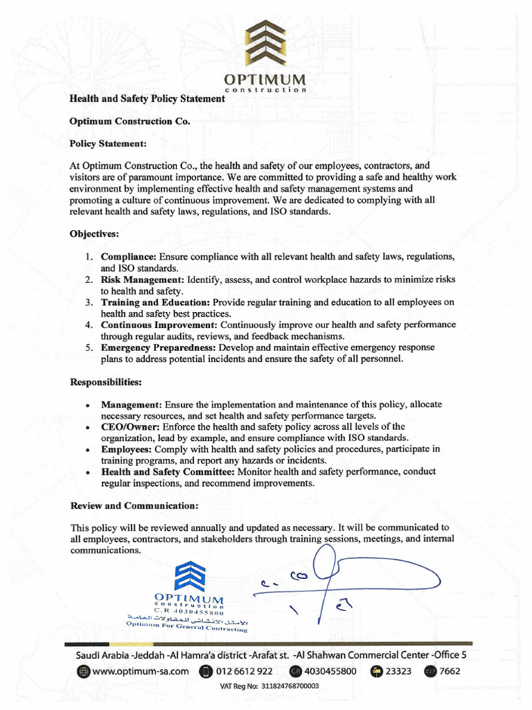 Health and Safety Policy Statement | PDF