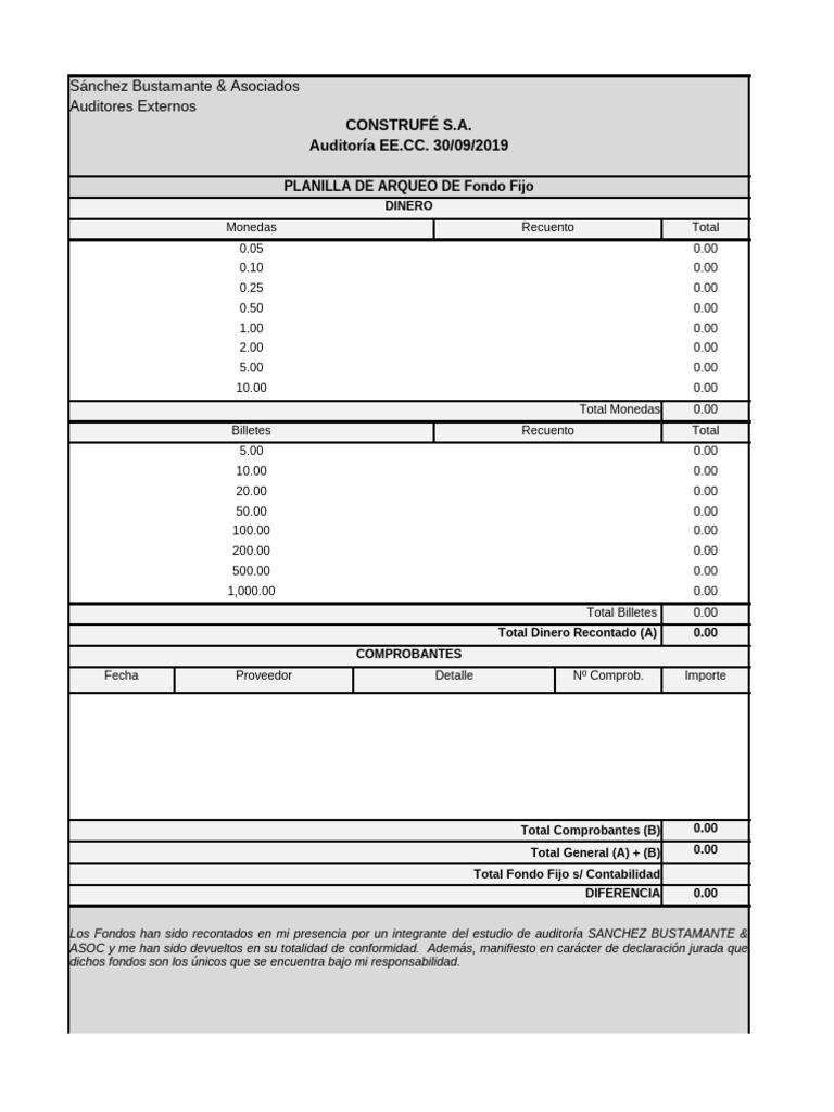 Modelo Planilla de Arqueo | PDF | Moneda
