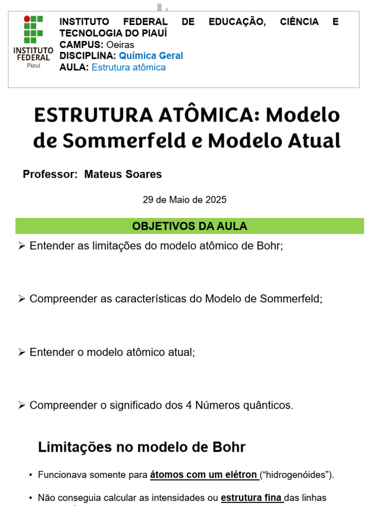 Estrutura Atã - Mica - Modelo de Sommerfeld e Atual - Nã - Meros Quã - Nticos | PDF | Elétron ...