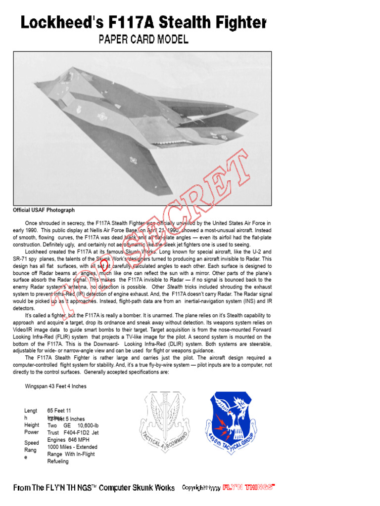 F-117A Stealth Fighter Papercraft Guide | PDF | Radar | Aerospace ...