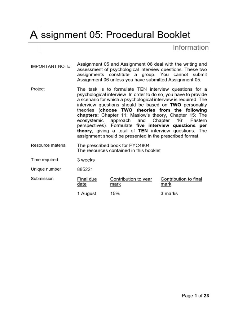 Assignment 05 Procedural Booklet | PDF | Questionnaire | Theory