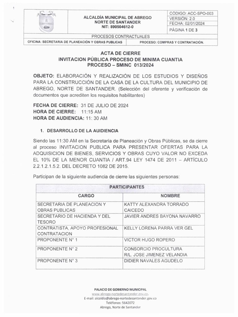 Acta de Cierre | PDF