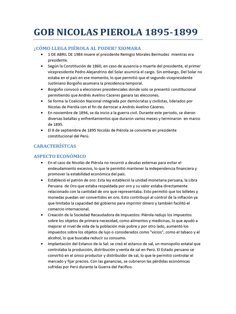 Gob Nicolas Pierola 1895 | PDF | Perú | Economias