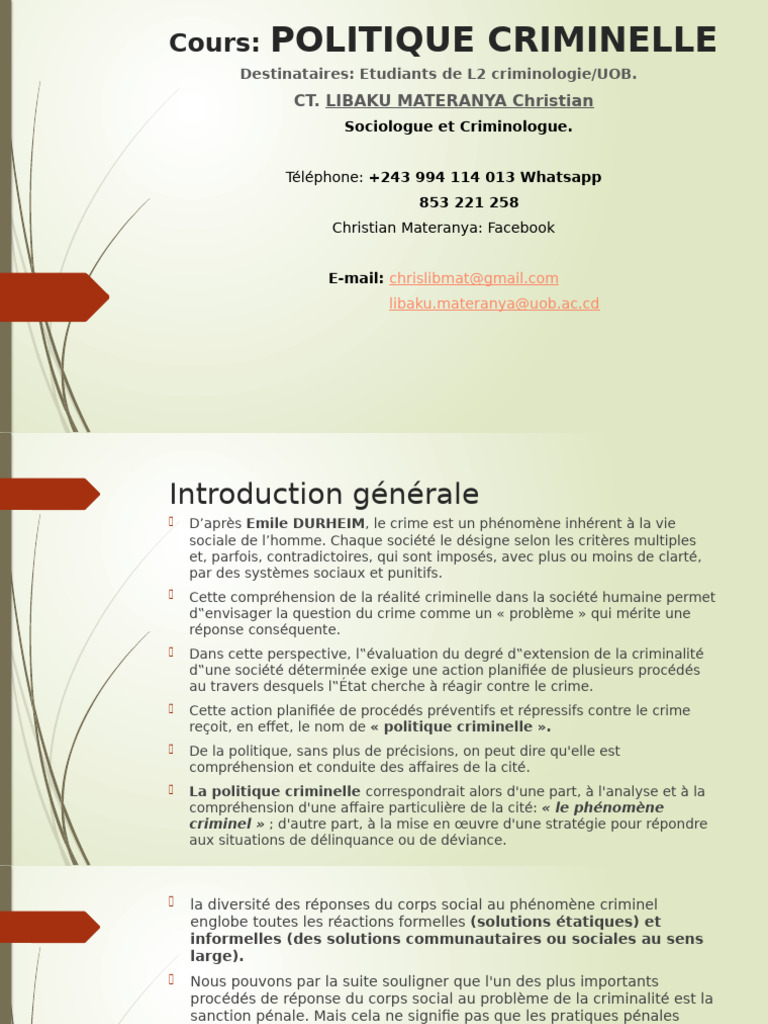 Introduction à la politique criminelle | PDF | Crimes | Crime et violence