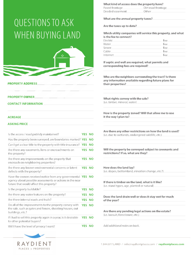 Checklist - Questions To Ask When Buying Land | PDF