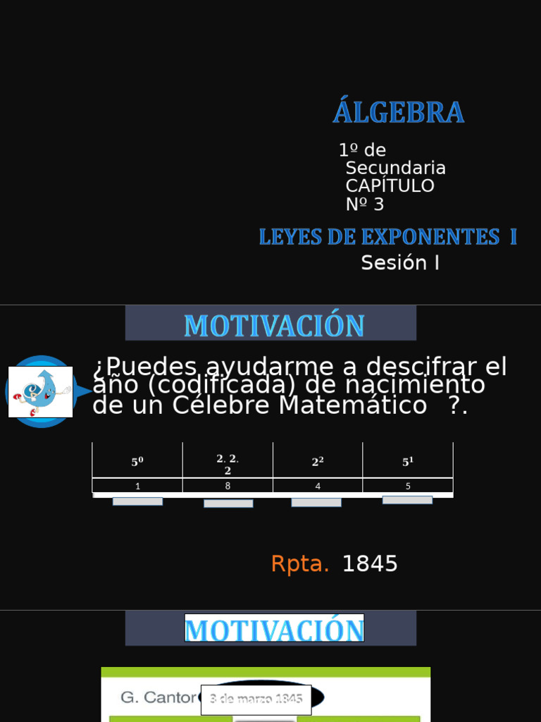 Sesión 6 - ALGEBRA - LEYES DE EXPONENTES 1 | PDF | Exponenciación | Entero