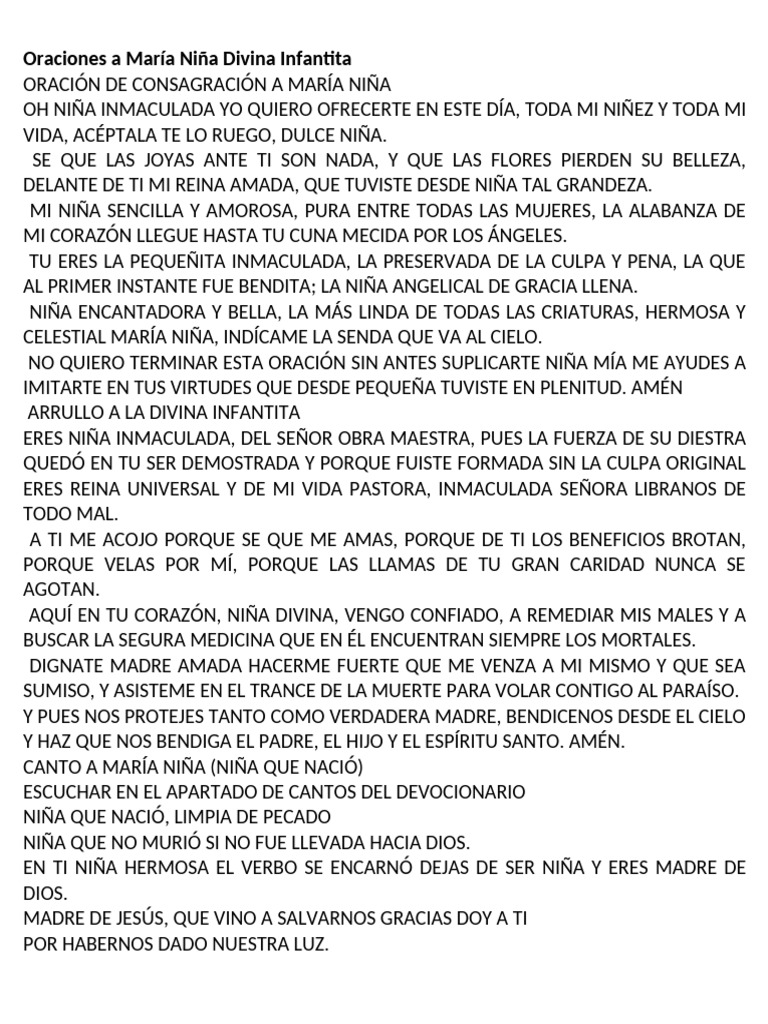 Oraciones a María Niña Divina | PDF | María, madre de Jesús | Cristo ...