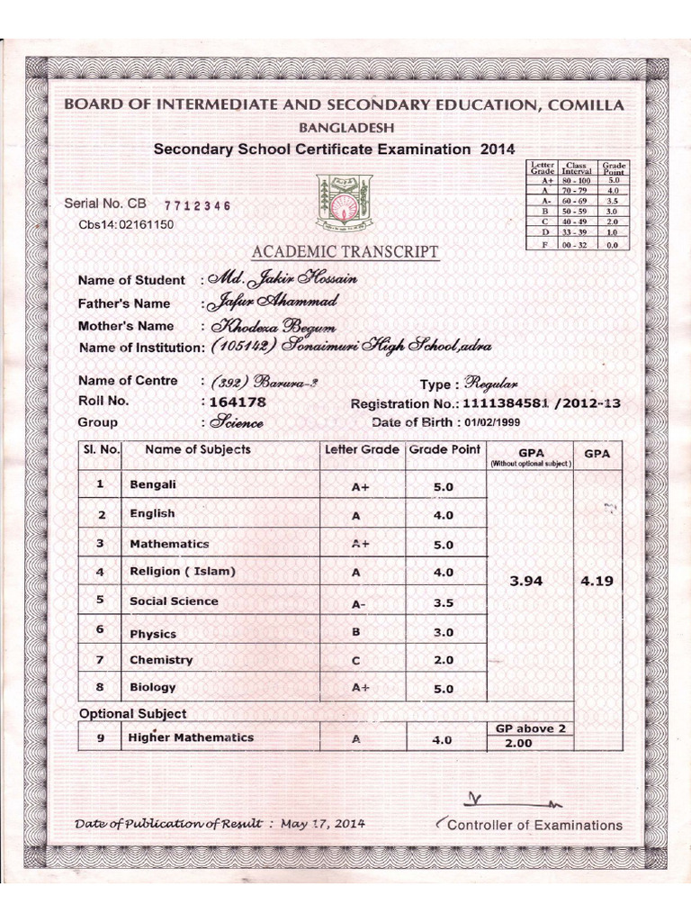 Secondary School Transcript | PDF