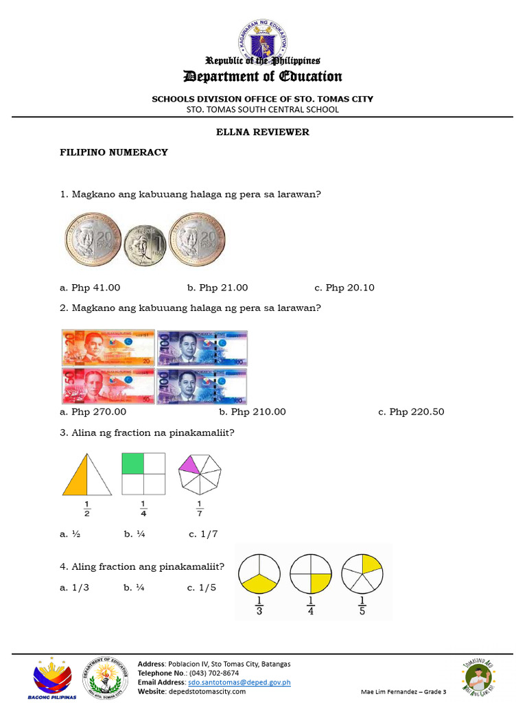 Ellna Numeracy Reviewer Teacher Made | PDF