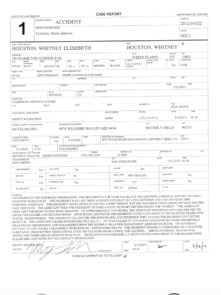 Whitney Houston Coroner Report | PDF