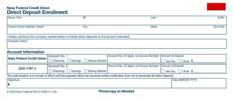 Navy Federal Direct Deposit Enrollment Form | PDF