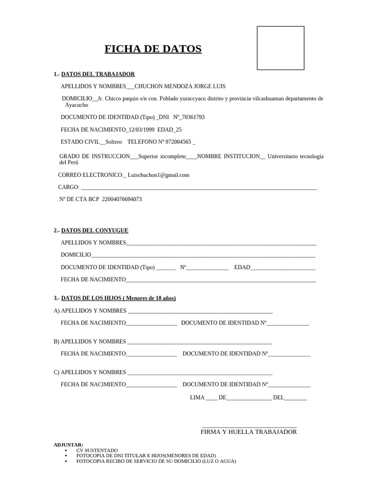 Ficha de Datos | PDF