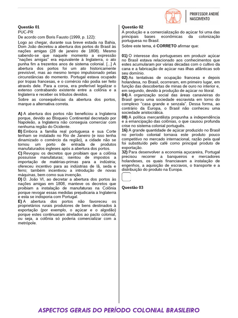 50 Quest - Aspectos Gerais Do Brasil Colonial - CG | PDF | Brasil ...