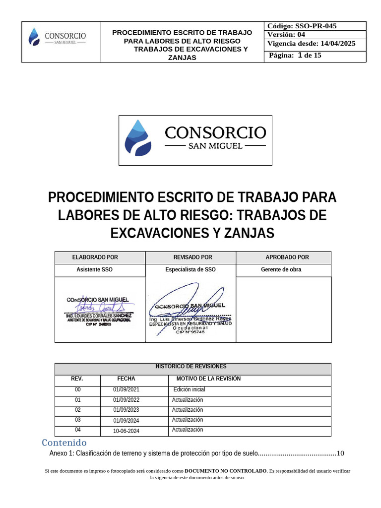 SG-SSO-PR-045 - Trabajos de Excavación y Zanjas | PDF | Fundación (Ingeniería)