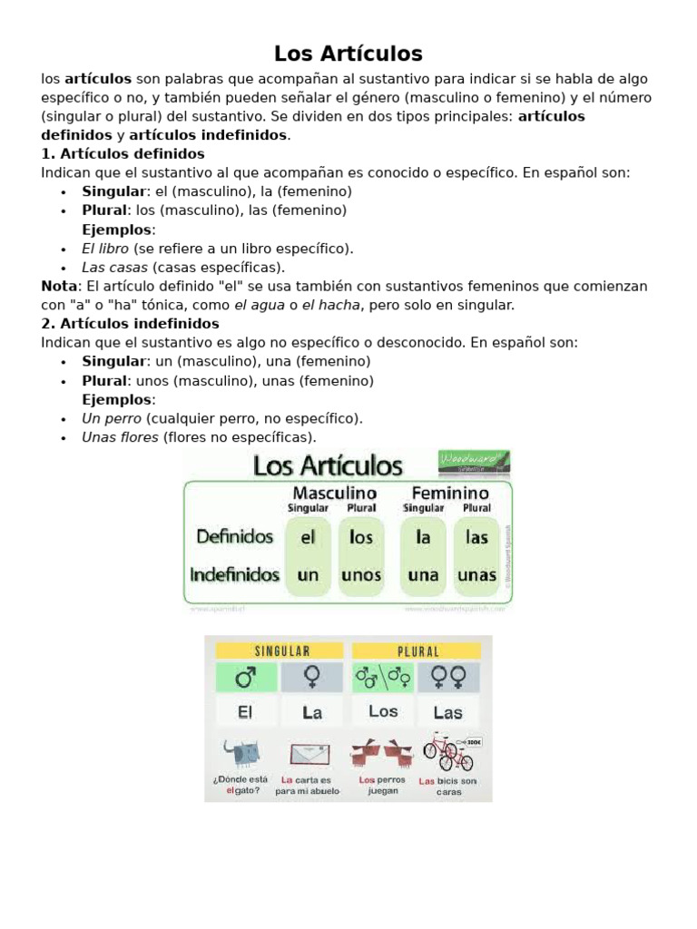 Tipos de Artículos en Español | PDF