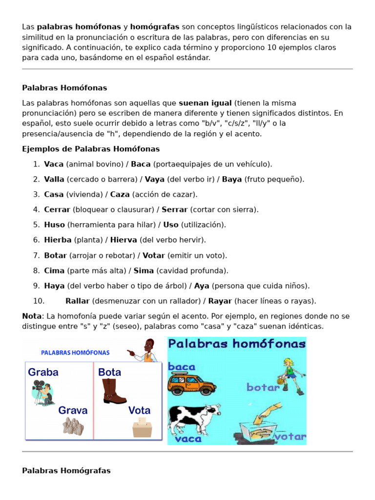 Palabras Homófonas y Homógrafas | PDF | Verbo | Lingüística