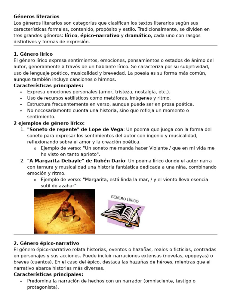 Géneros literarios: lírico, épico y dramático | PDF | Poesía | Poesía épica