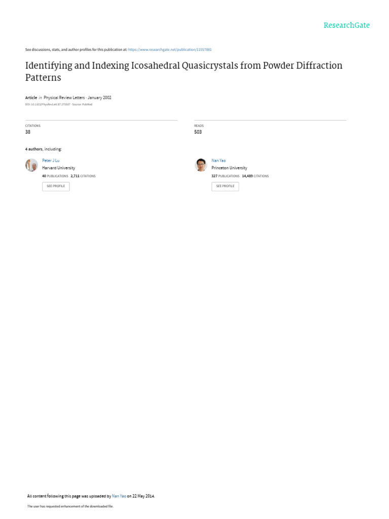 Identifying and Indexing Icosahedral Quasicrystals From Powder Diffraction Patterns | PDF ...
