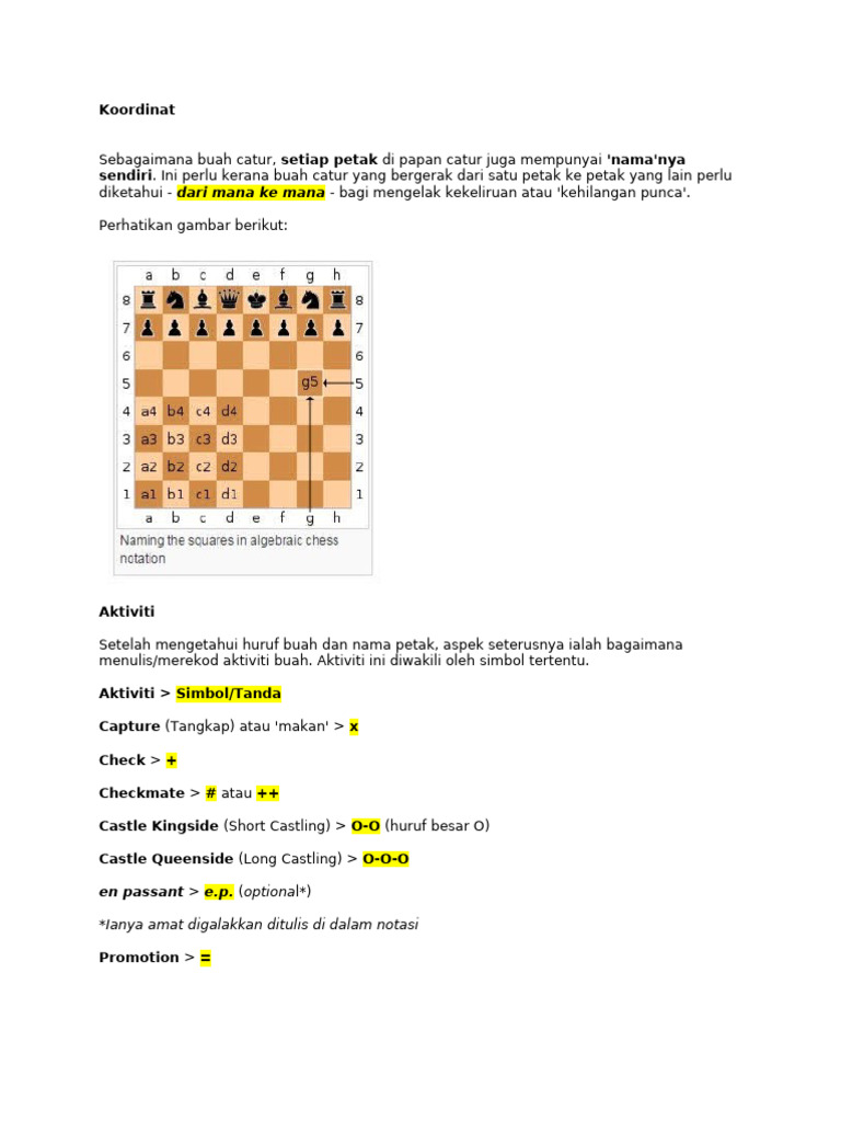 Koordinat dan Notasi Catur | PDF