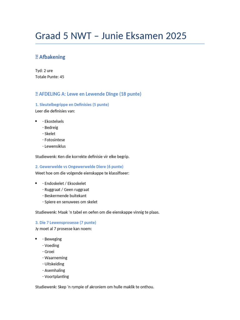 Graad 5 NWT Junie Studiegids Afbakening | PDF
