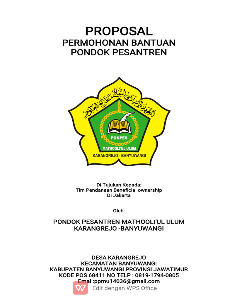 Proposal Pondok Pesantren Mathooli'Ul Ulum Karangrejo - Banyuwangi | PDF