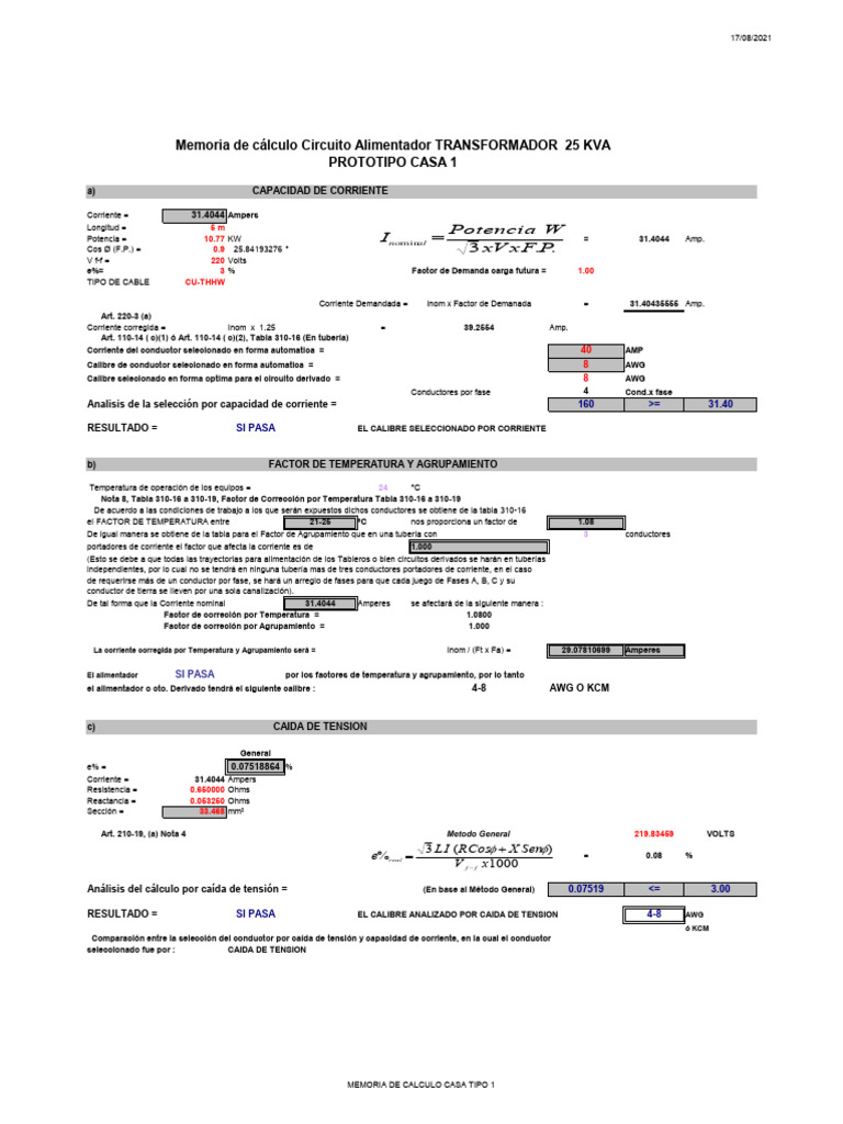Memoria de Calculo Casa Tipo 1 | PDF | Corriente eléctrica | Sistema Internacional de Unidades