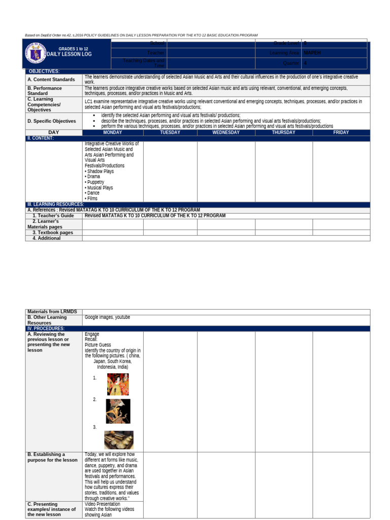 Asian Arts and Festivals Lesson Plan | PDF | Puppets | Dances