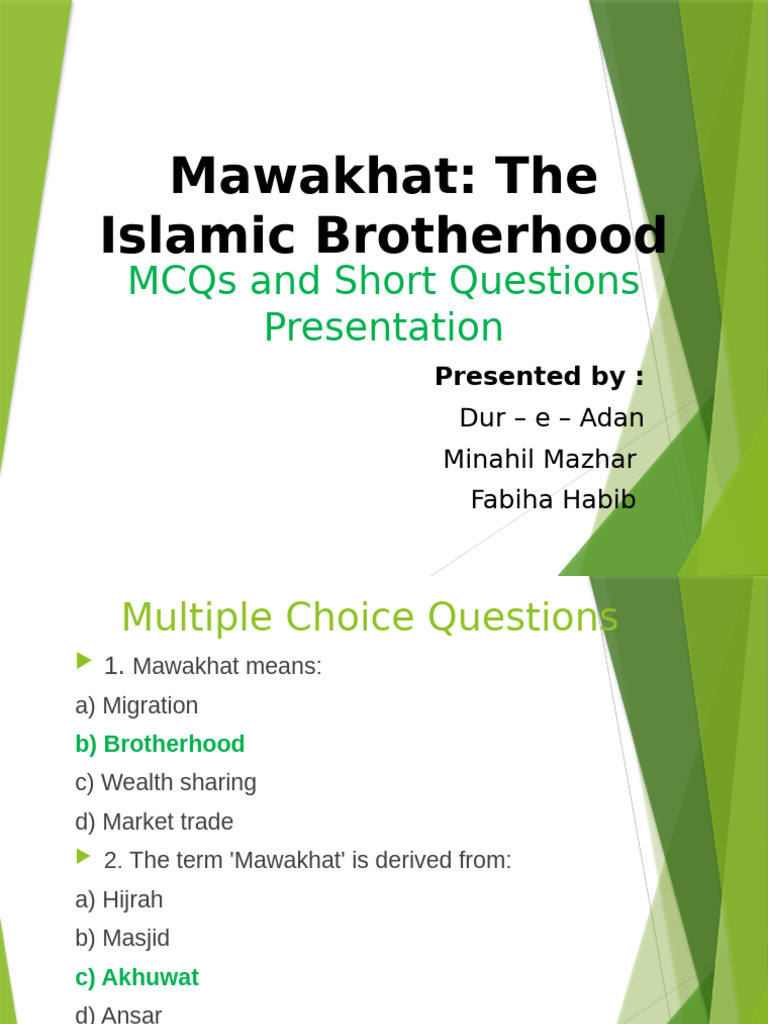 Mawakhat MCQs ShortQuestions Presentation | PDF | Muhammad | Medina