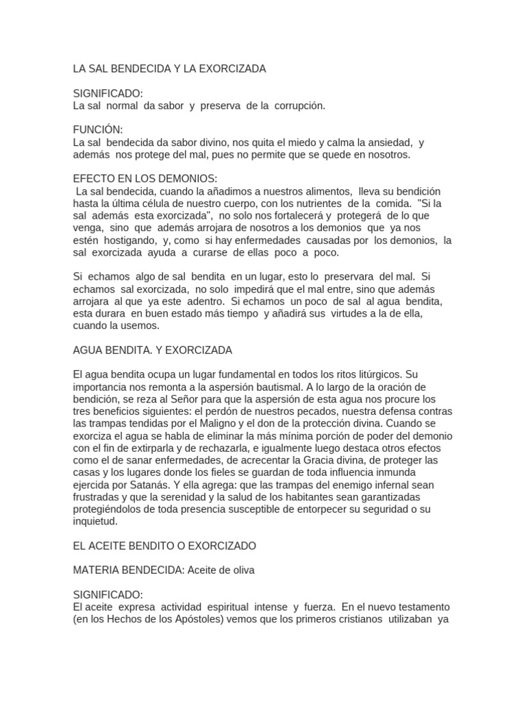 La Sal Bendecida y La Exorcizada | PDF | Exorcismo | sal