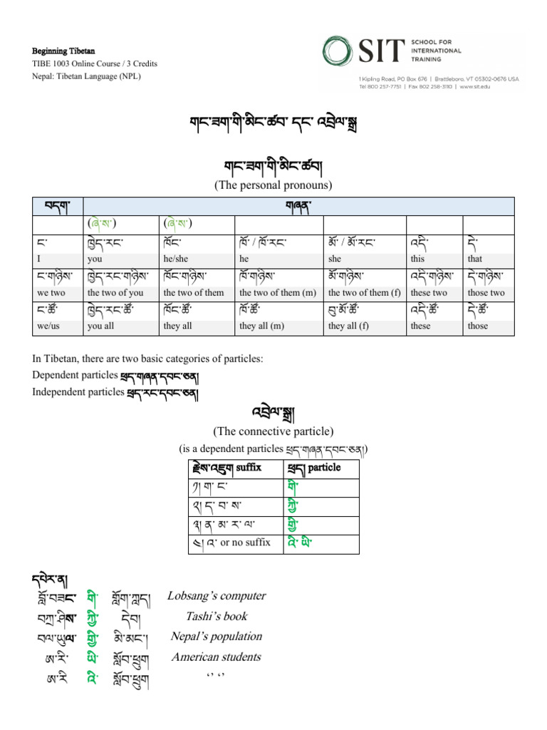 NPL - FA21 - Personal Pronouns and The Connective Particle | PDF