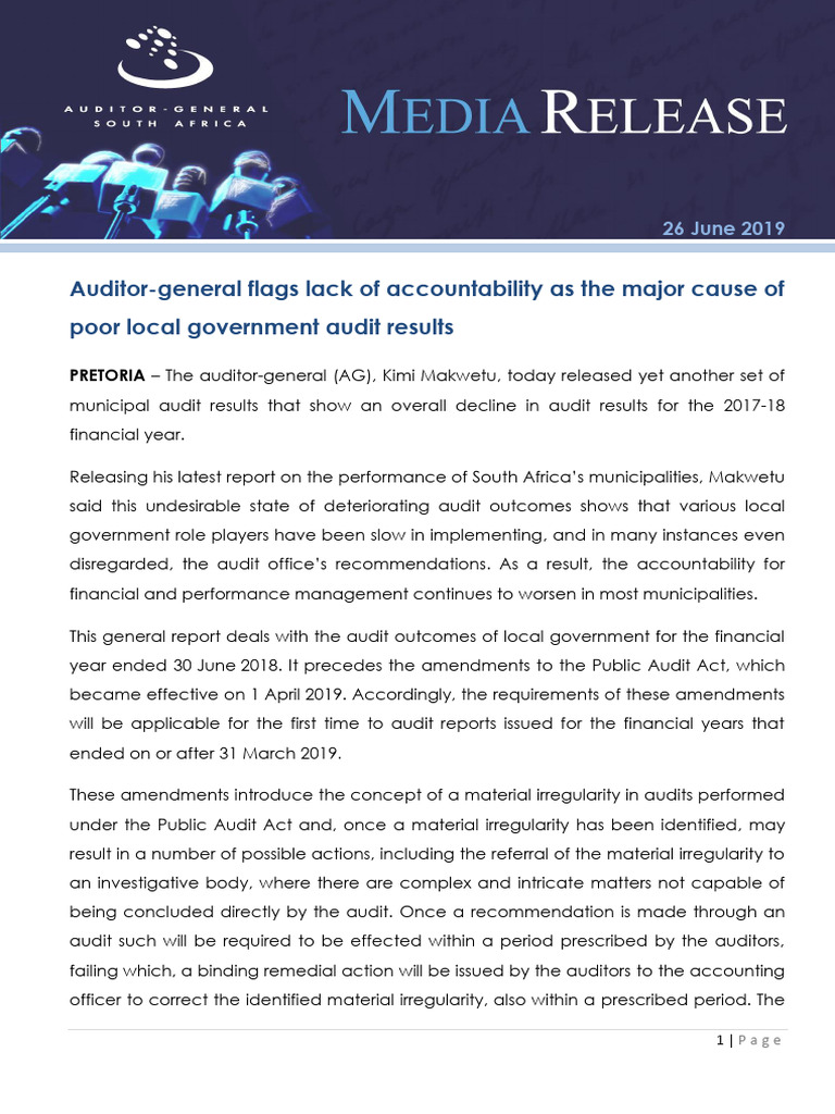 2019 MFMA Media Release | PDF | Auditor's Report | Audit