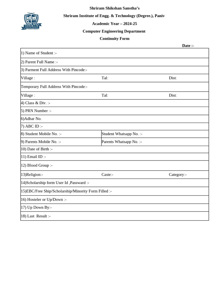 College Continuity Form 2024-25 | PDF | Computer Access Control ...