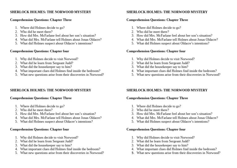 SHERLOCK HOLMES Questions Chapter 3 and 4 | PDF | Sherlock Holmes Short ...