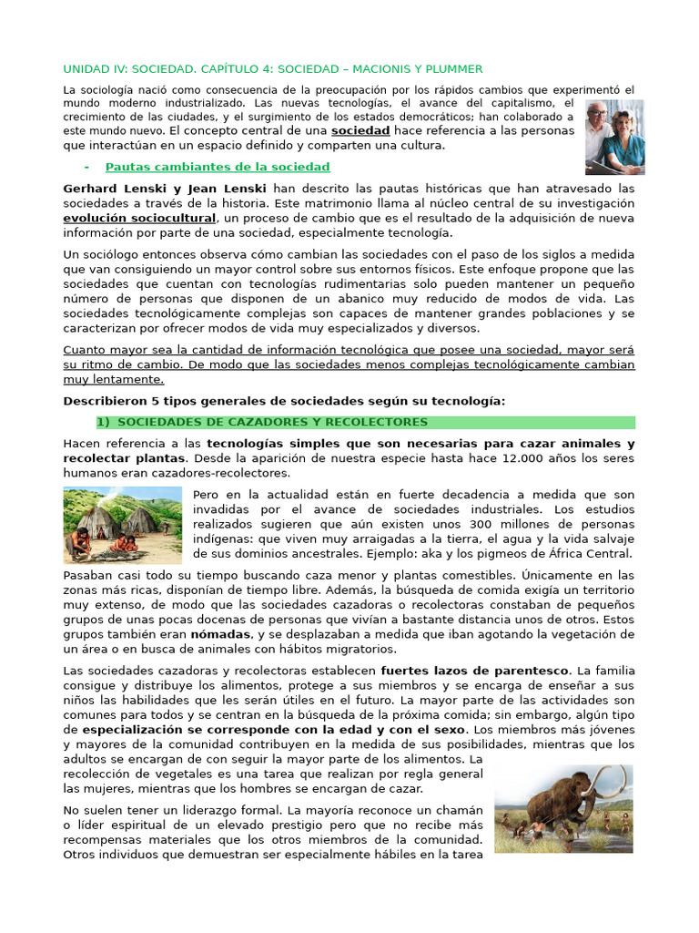 Tipos de sociedades según Macionis y Plummer | PDF | Sociedad | Agricultura