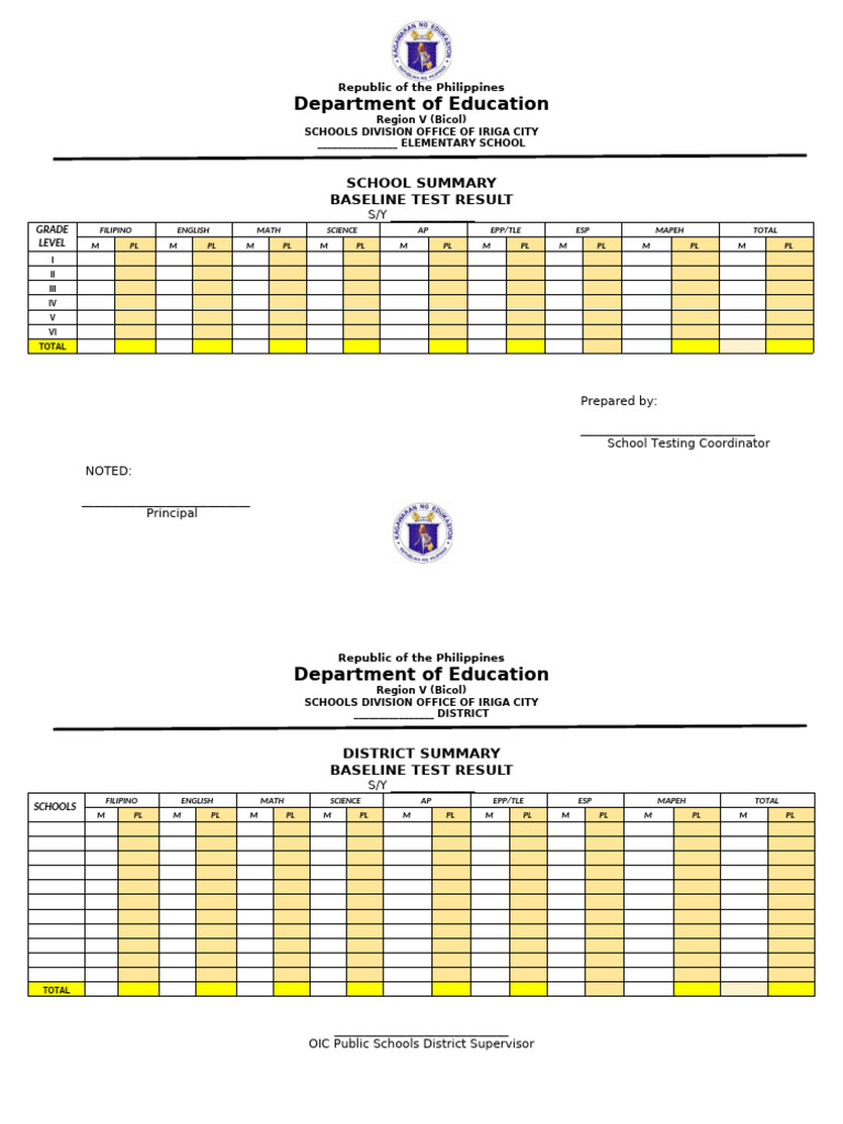 Summary Template For Test Results BASELINE | PDF | Public ...