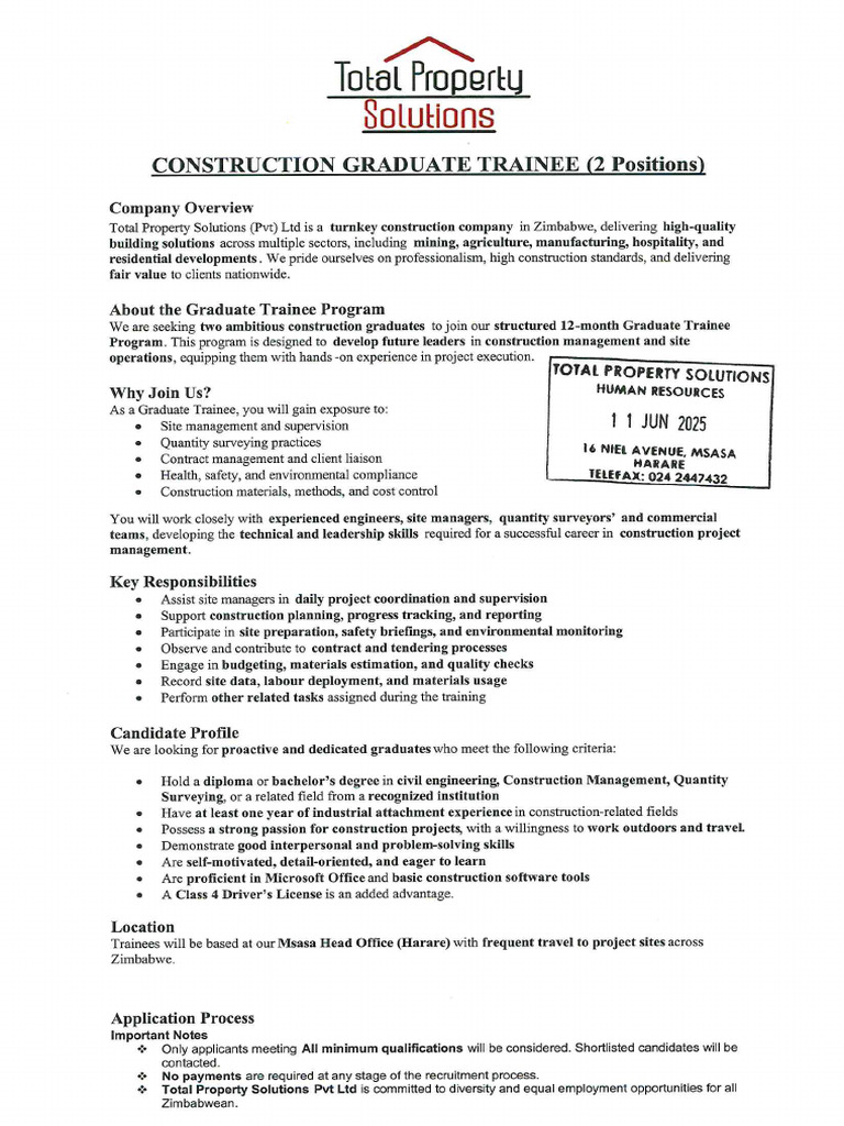 Job Advert TPS Construction Graduate Trainee. | PDF
