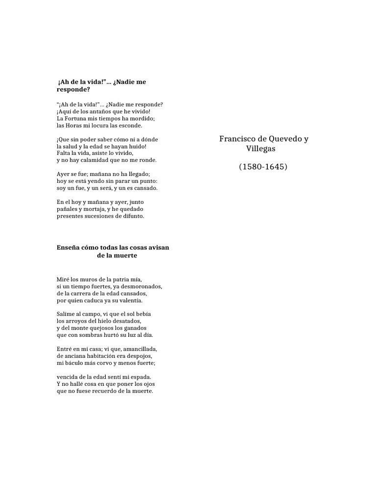 Poemas de Francisco de Quevedo | PDF