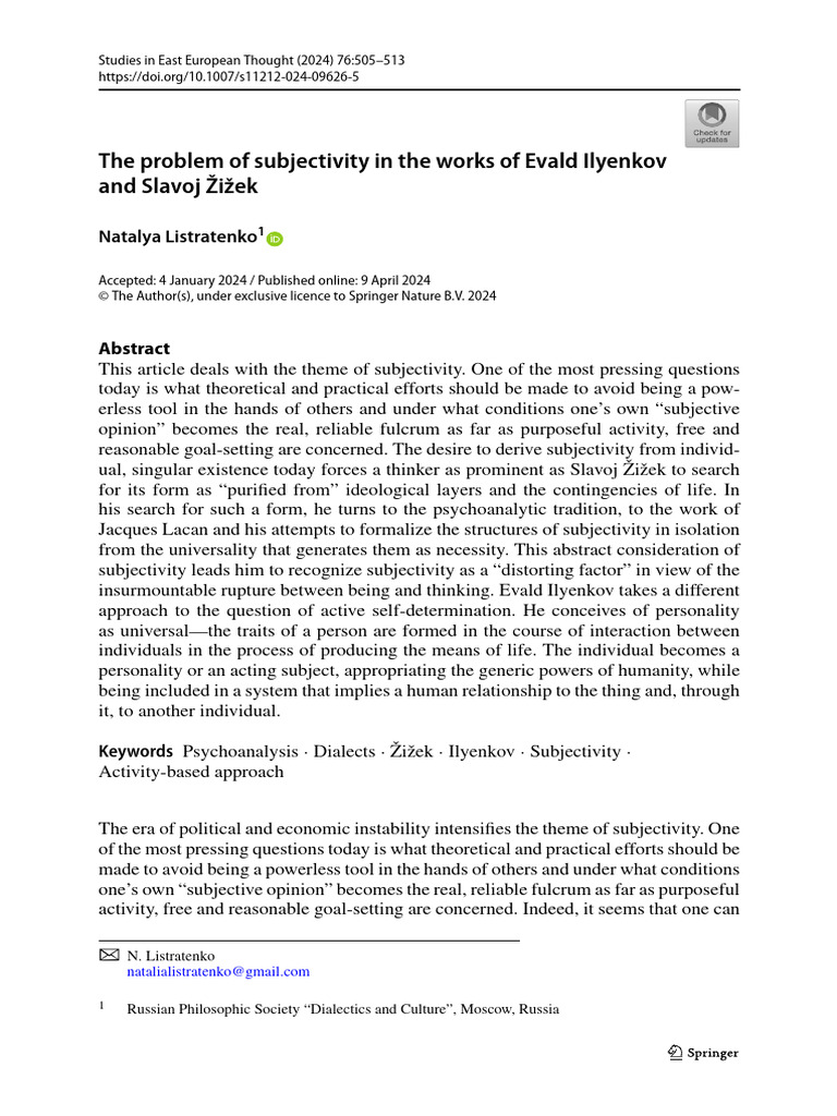 The Problem of Subjectivity in The Works of Evald Ilyenkov and Slavoj ...