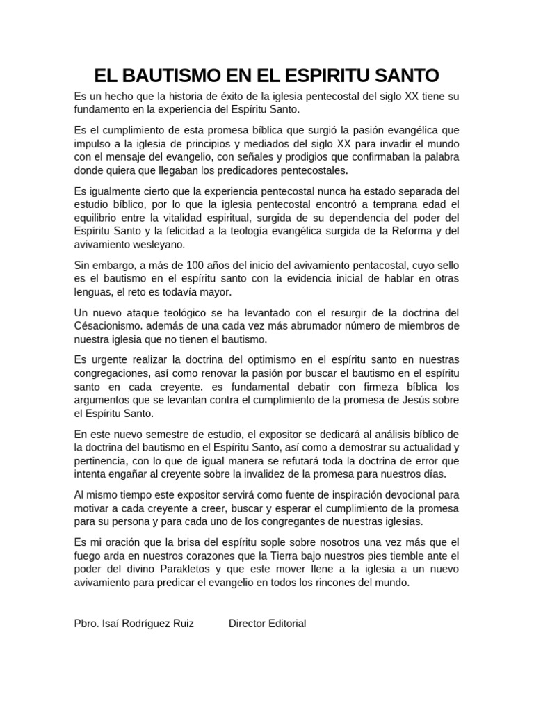 El Bautismo en El Espiritu Santo Completo | PDF | Bautismo Con El Espiritu Santo | espíritu Santo