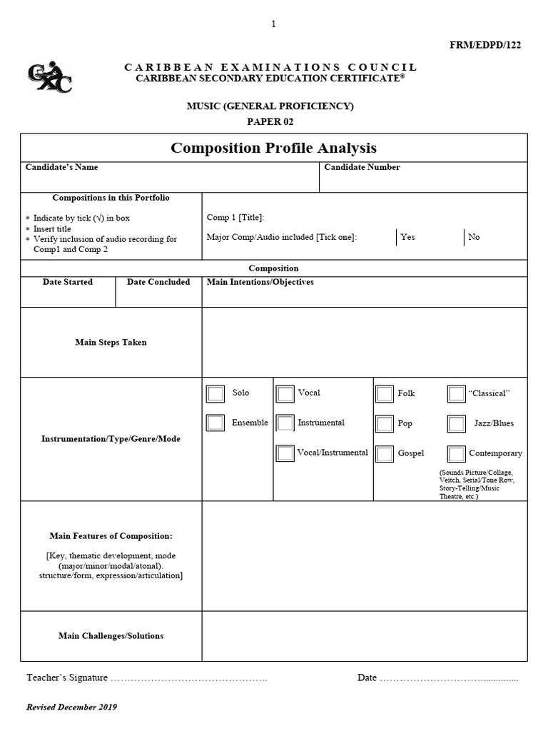 CSEC Music CompProfAnal Fillable Dec2019 | PDF | Musical Compositions ...