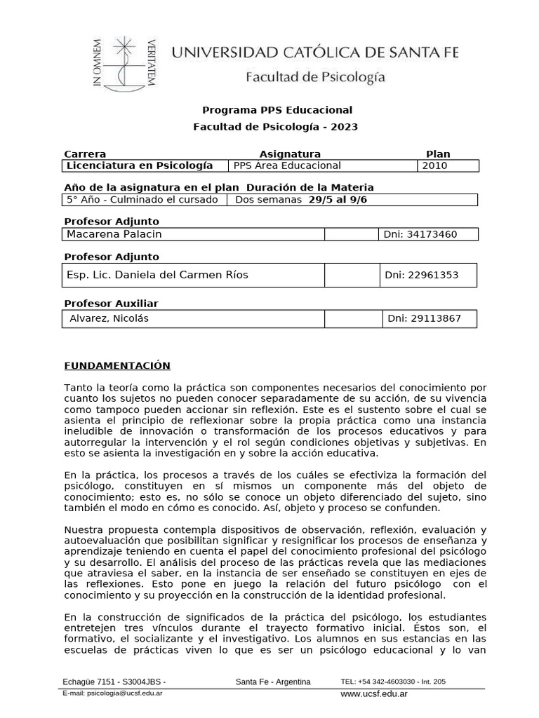 PROGRAMA PPS 2023 Educacional Final | PDF | Enseñando | Escuelas