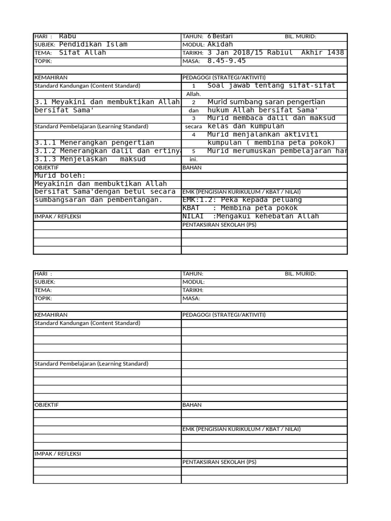 Contoh Template RPH | PDF