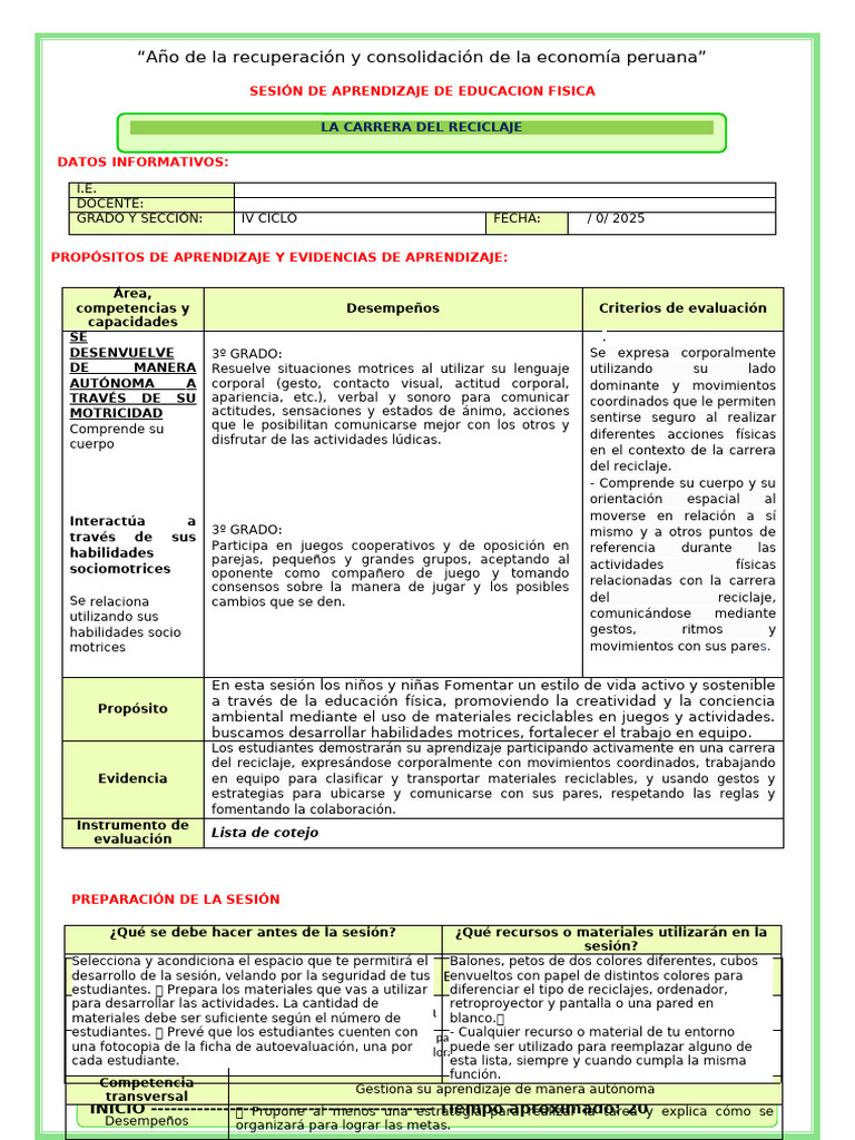 3° Sesion Educacion Fisica Semana 4 | PDF | Aprendizaje | Entorno natural