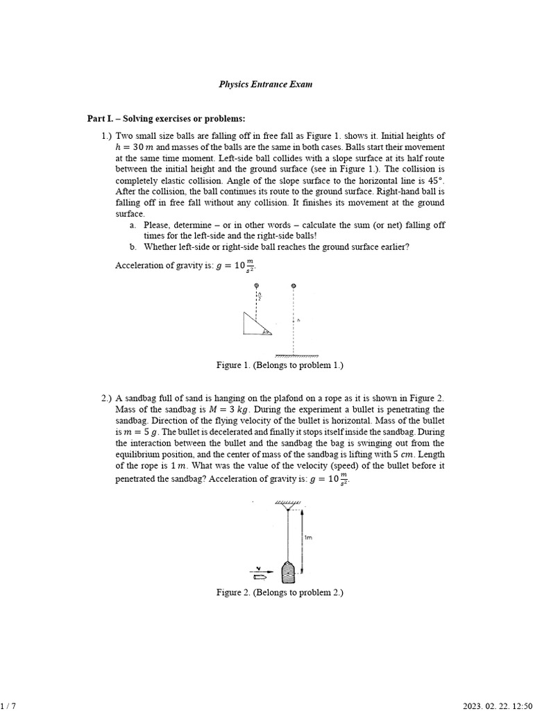 Physics Entrance Exam Problems and Solutions | PDF | Pendulum | Capacitor