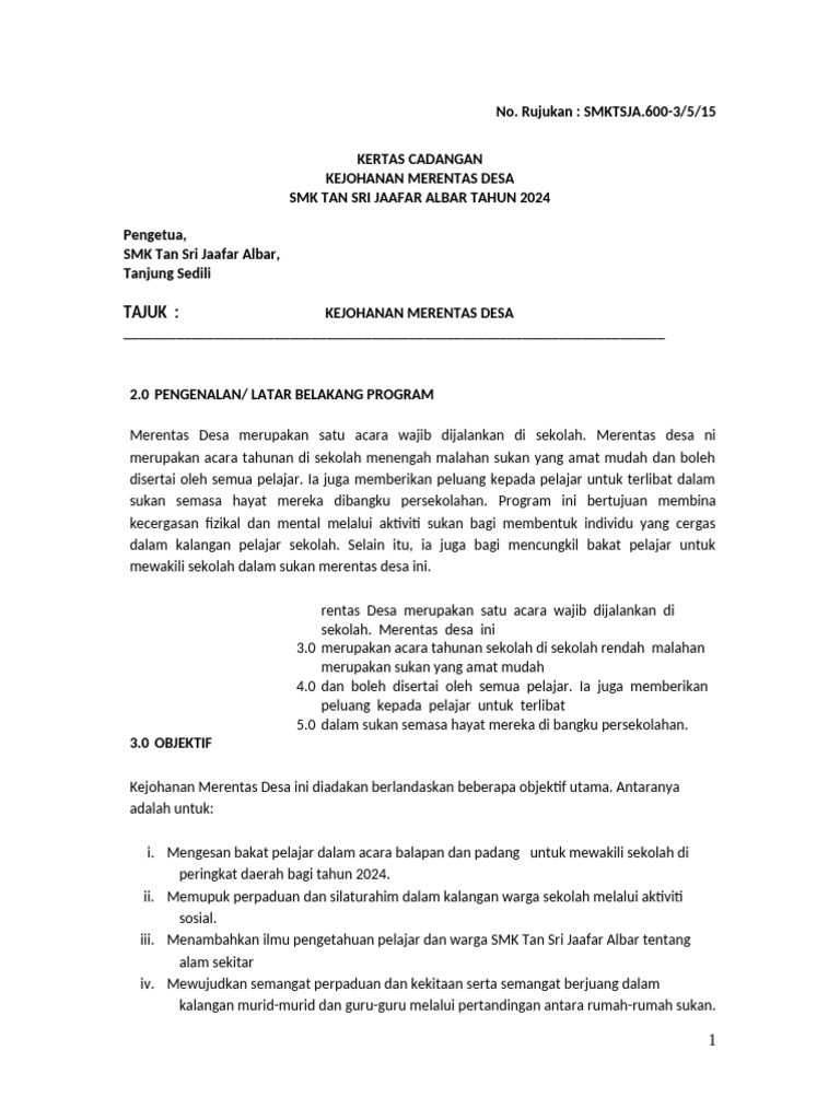 Kertas Kerja Merentas Desa Tahun 2024 Dummy | PDF