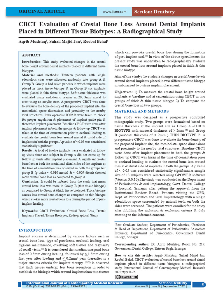 CBCT Study on Bone Loss in Implants | PDF | Dental Implant | Dentistry